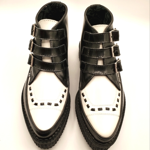 T.U.K | Shoes | Buckle Creeper Boots Black White Leather Tuk Nib | Poshmark